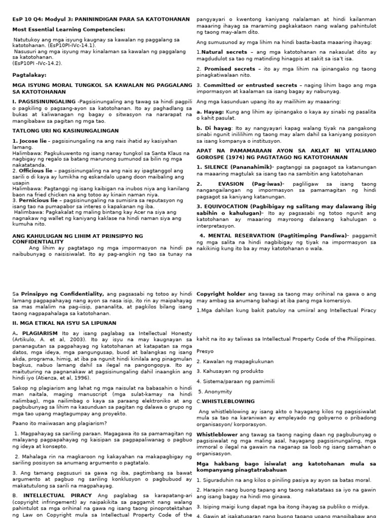 EsP 10 - Q4 - Modyul 3 Outline | PDF