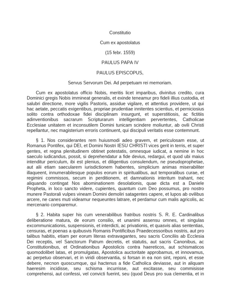Constitutio Cum Ex Apostolatus | PDF