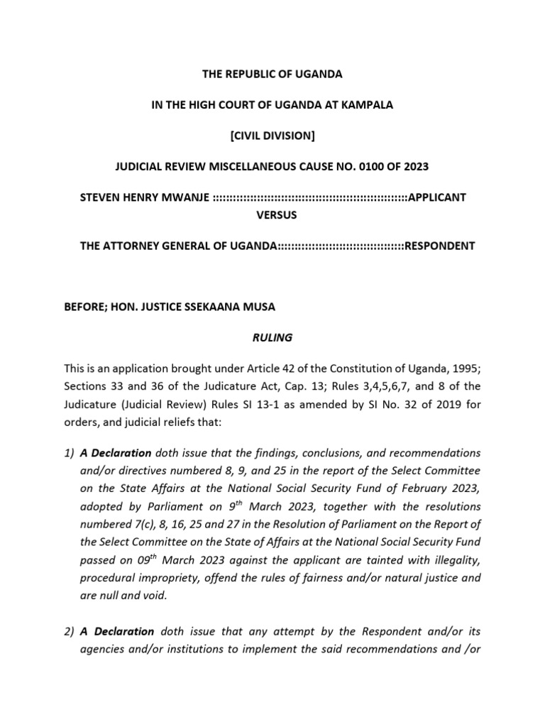 Mwanje V The Attorney General of Uganda 2024 UGHCCD 176 (31 October ...