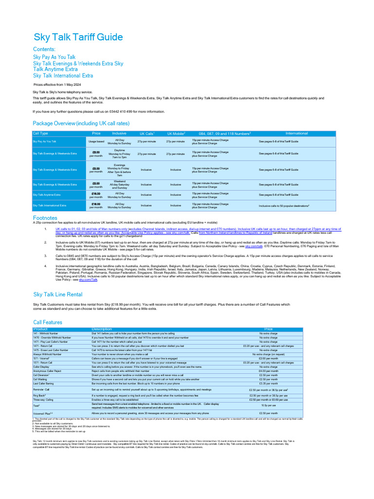 Sky Talk Tariff Guide May 2024 v4 | PDF | Fee | Voice Over Ip