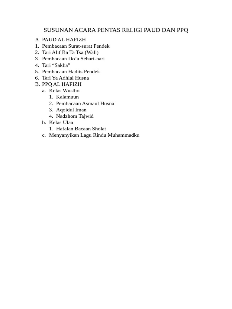 Susunan Acara Pentas Religi Paud Dan PPQ | PDF