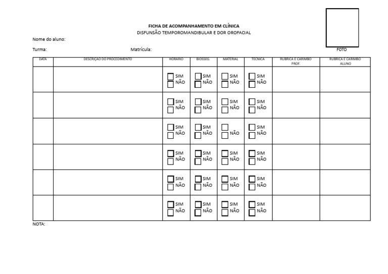 FICHA DE ACOMPANHAMENTO EM CLÍNICA DTM E Dof | PDF