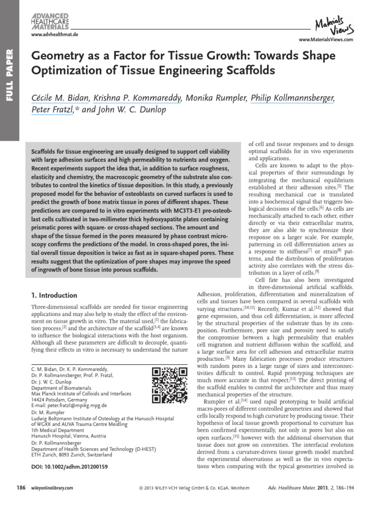 Geometry As A Factor For Tissue Growth T | PDF | Tissue Engineering | Extracellular Matrix
