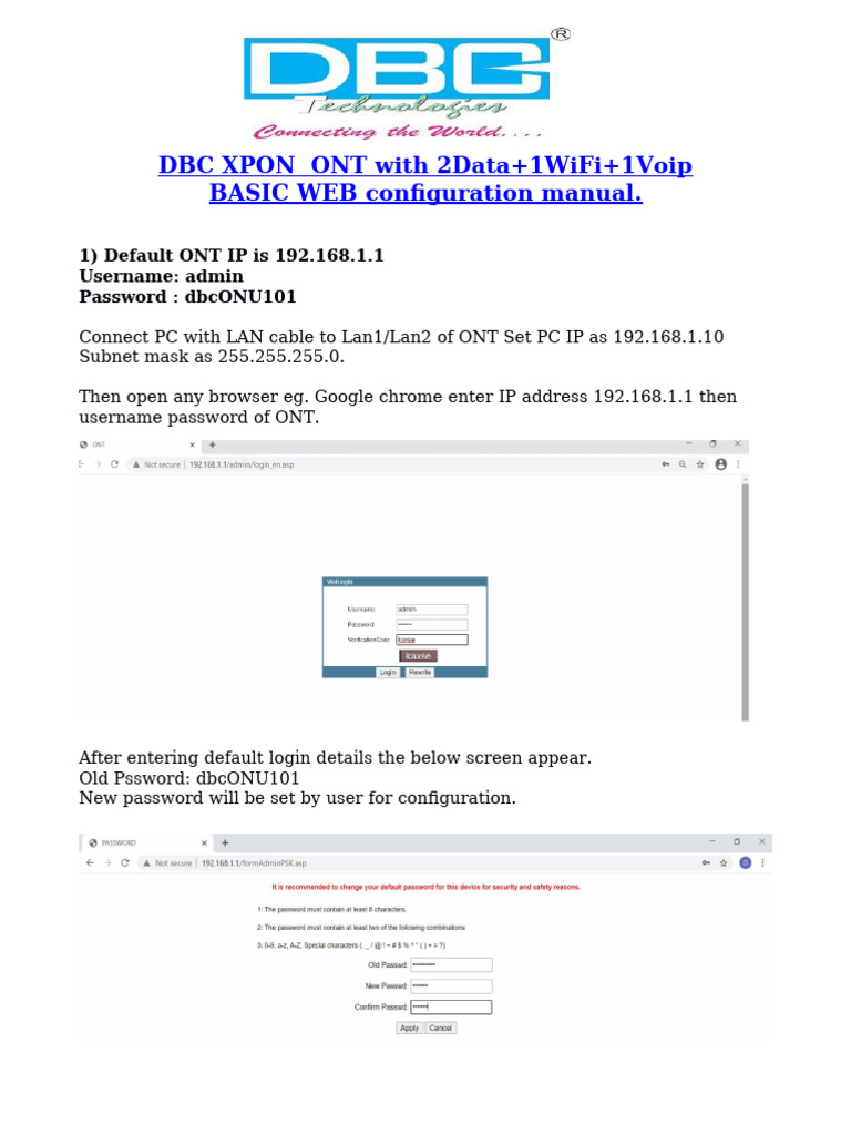 XPON ONT With 2Data-1WiFi-1Voip WEB - MANUAL | PDF | Ip Address | Wide Area Network