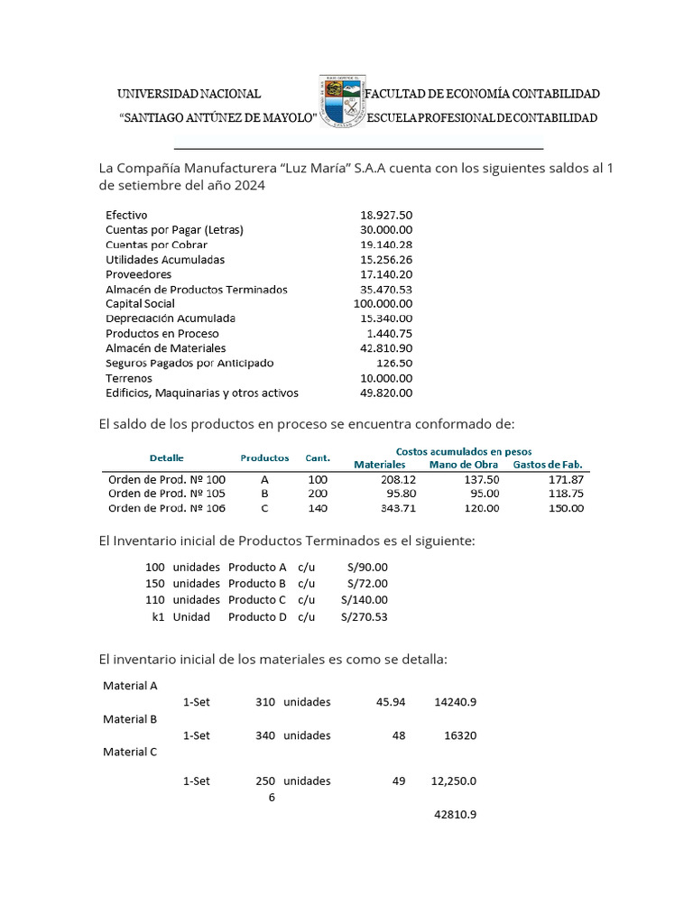 Practica Dirigida Contab Costos II (Monografia - 10oct | PDF | Contabilidad | Salario