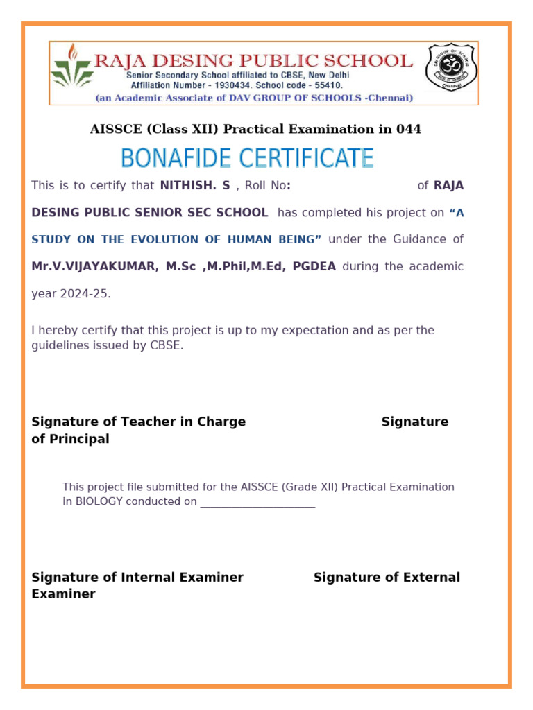 Bonafide Certificate NITHISH | PDF | Art