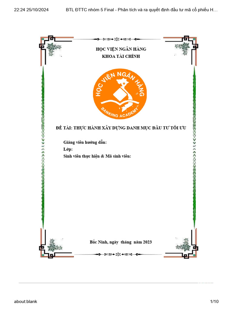 BTL ĐTTC nhóm 5 Final - Phân tích và ra quyết định đầu tư mã cổ phiếu HPG | PDF