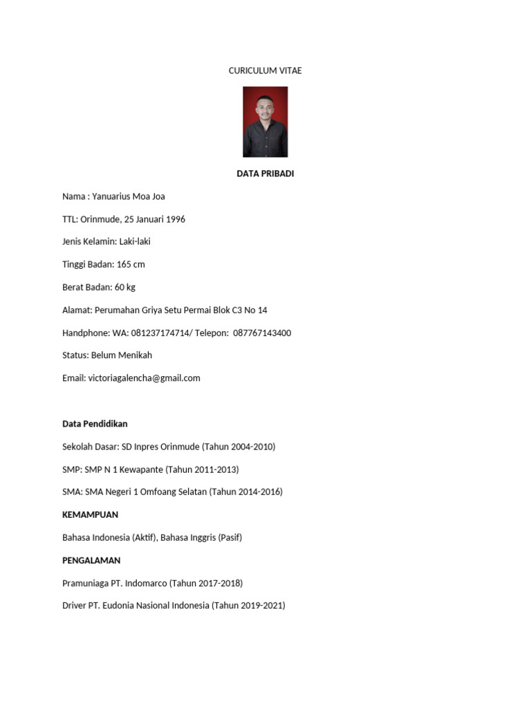 CV - Yanuarius Moa Joa | PDF