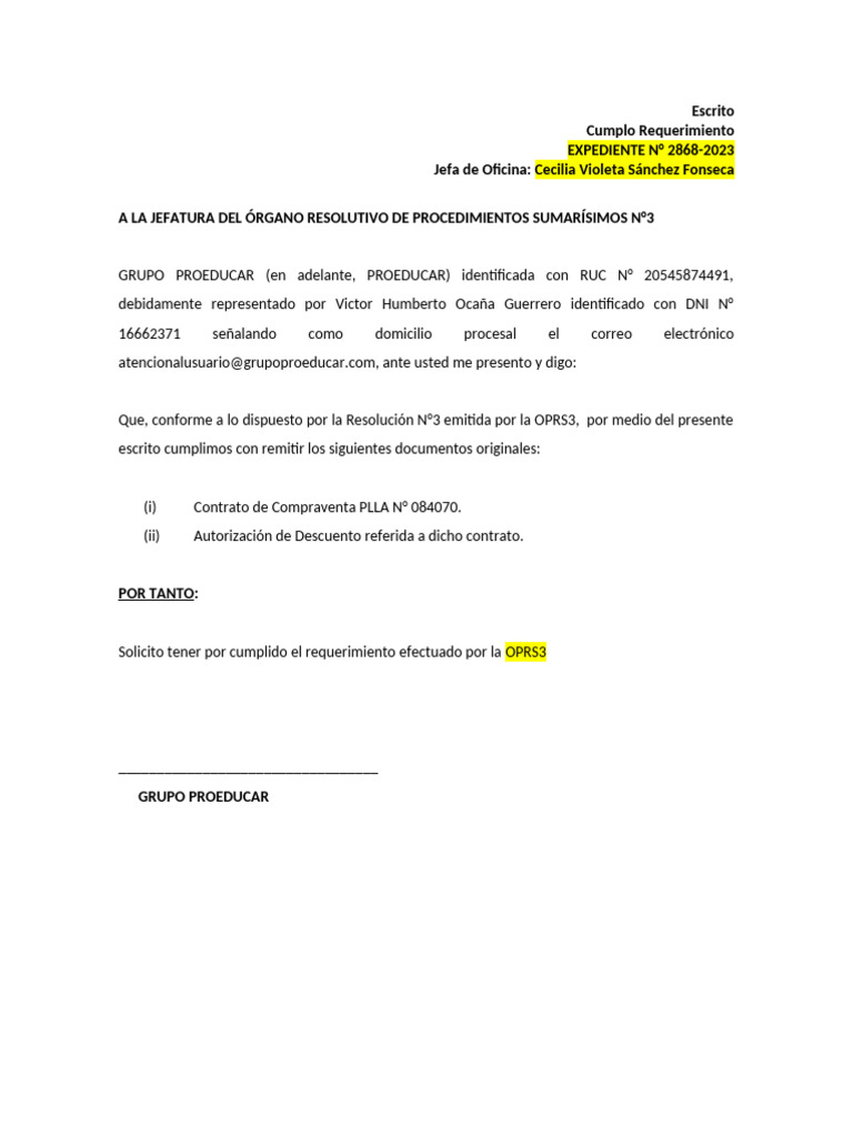 Escrito Presentación de Documentos | PDF