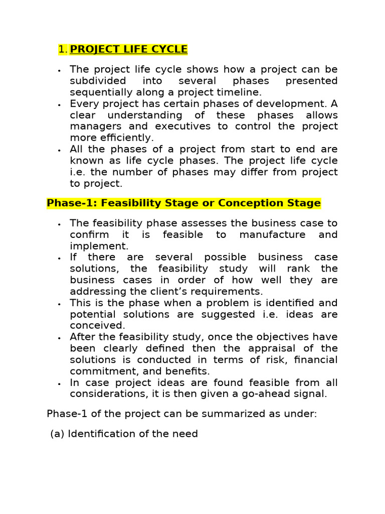 PROJECT LIFE CYCLE | PDF | Project Management | Feasibility Study