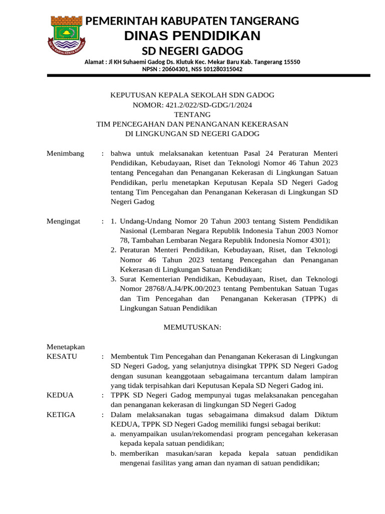 Contoh SK TPPK Satdik | PDF