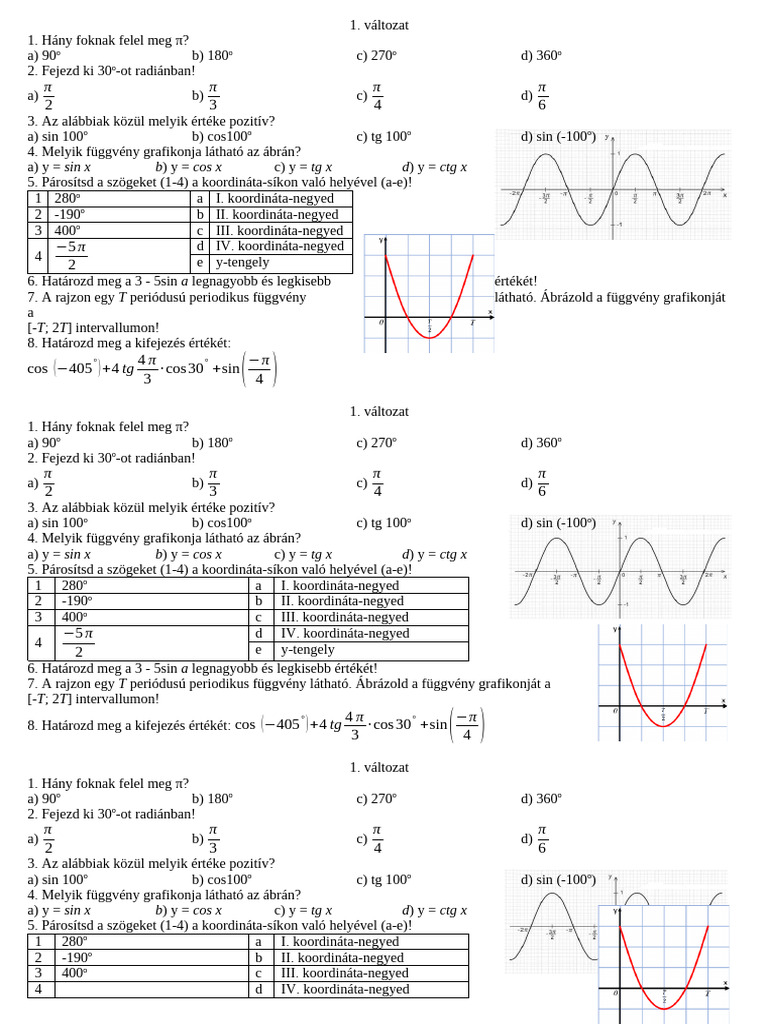 10 Algebra - Trigonometrikus Függvények | PDF