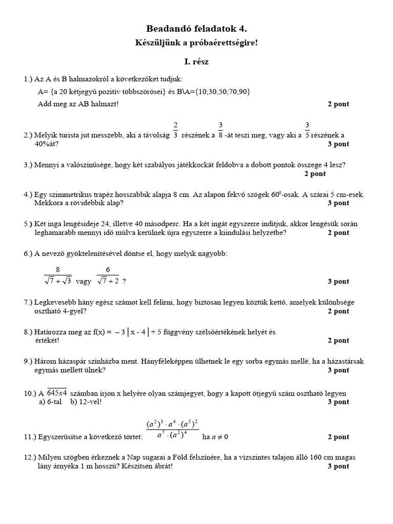 Beadandó feladatok 4. | PDF
