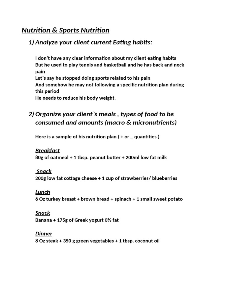 Client Nutrition Plan for Weight Loss | PDF | Wellness | Lifestyle