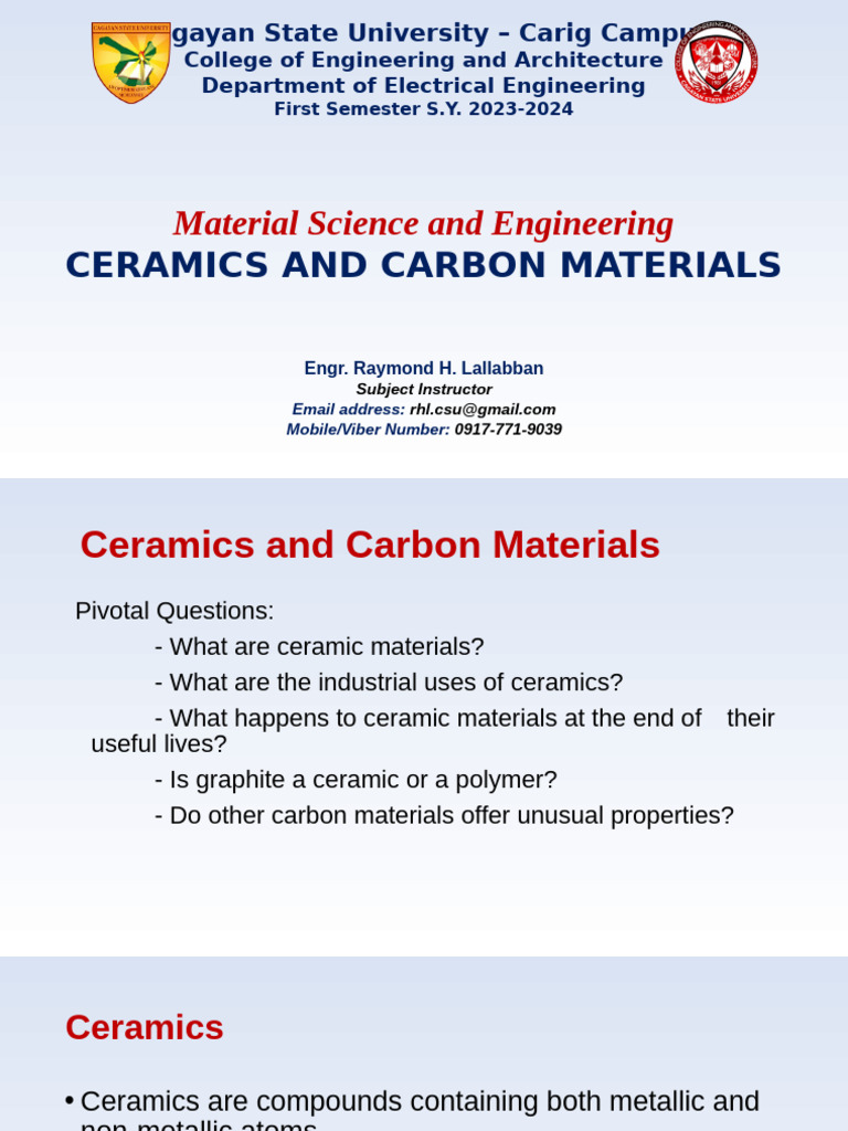 Overview of Ceramics and Carbon Materials | PDF | Diamond | Carbon