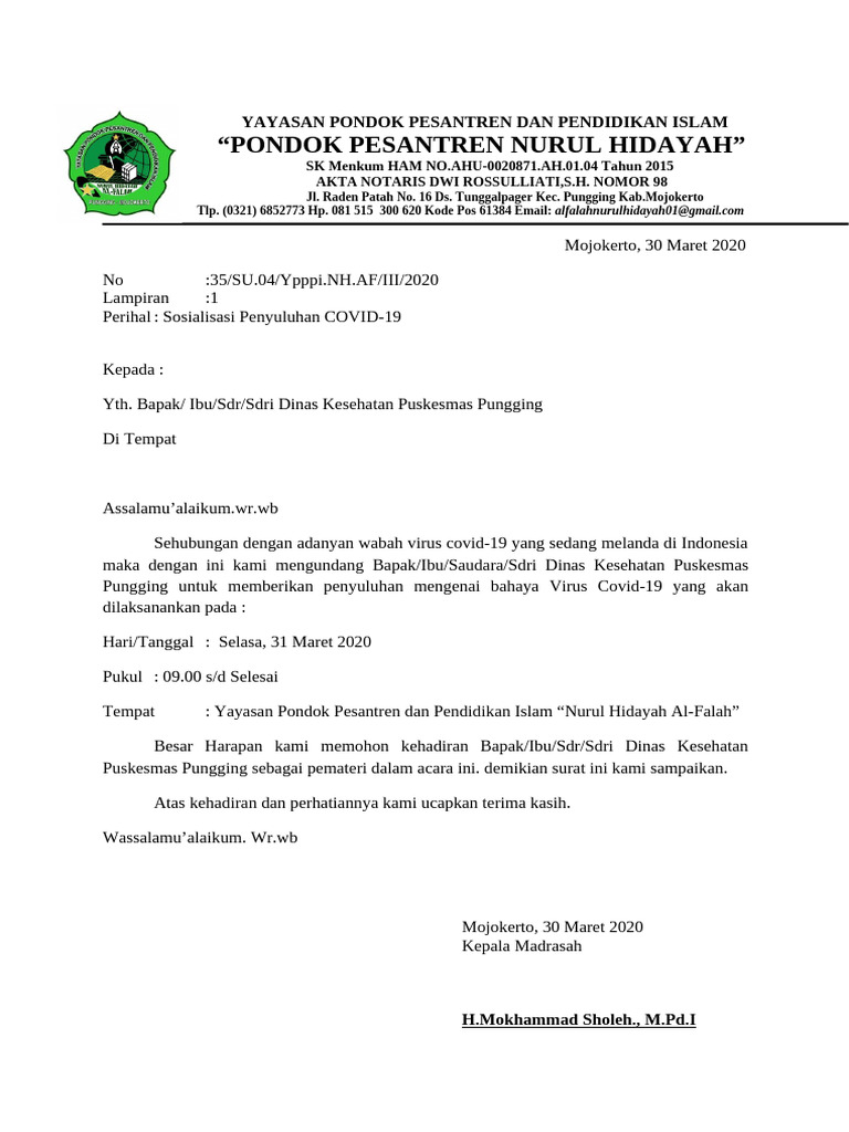 Surat Permohonan Kerja Sama Untuk Puskesmas | PDF