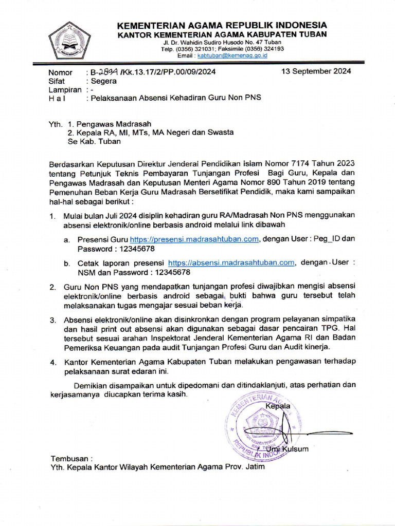 Pelaksanaan Absensi Kehadiran Guru Nonpns - 240913 - 114147 | PDF