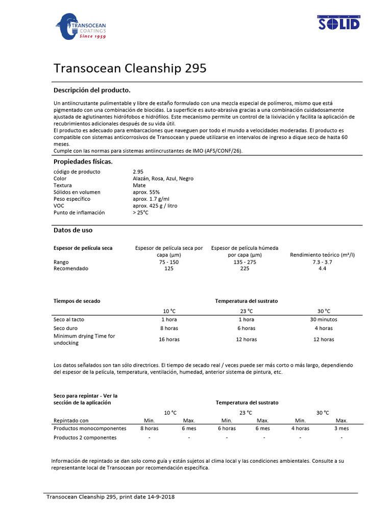 Transocean Cleanship 295 ES | PDF | Pintar | Temperatura