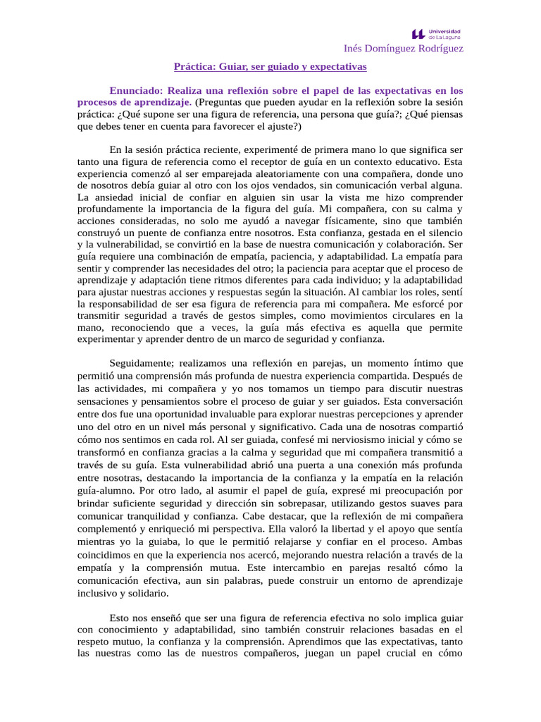 Guiar, Ser Guiado y Expectativas - Inés Domínguez Rodríguez | PDF | Aprendizaje | Empatía