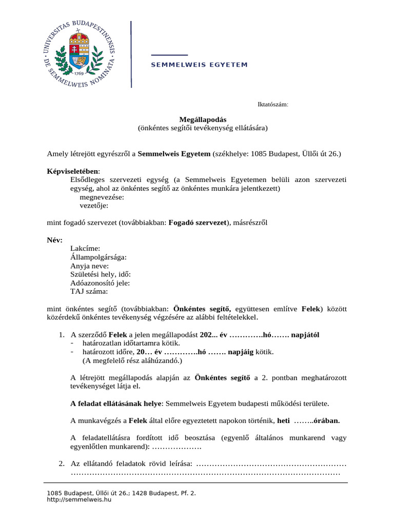 Onkentes Segitoi Szerzodes - Minta 2023 - RP | PDF