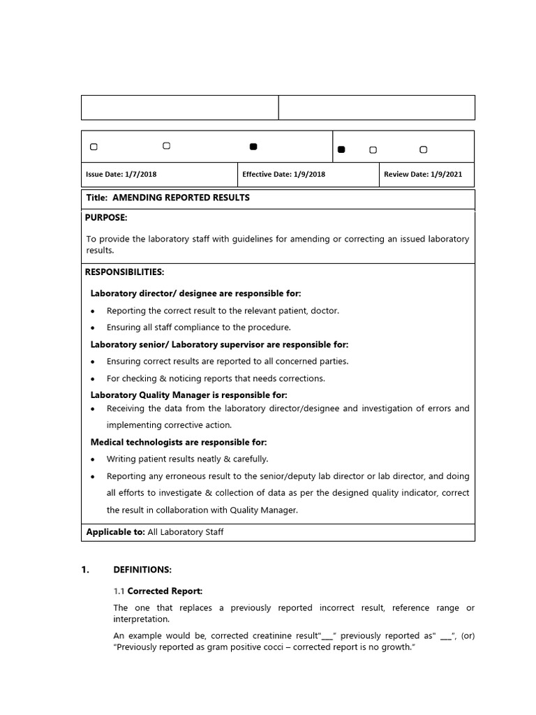 Amending Reported Results | PDF | Laboratories | Patient
