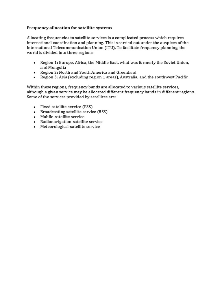 Frequency allocation for satellite systems | PDF