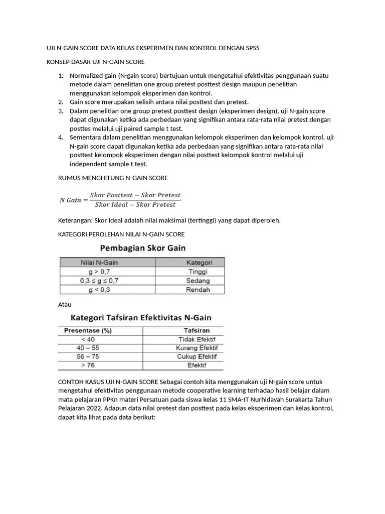 Uji N-Gain Score | PDF