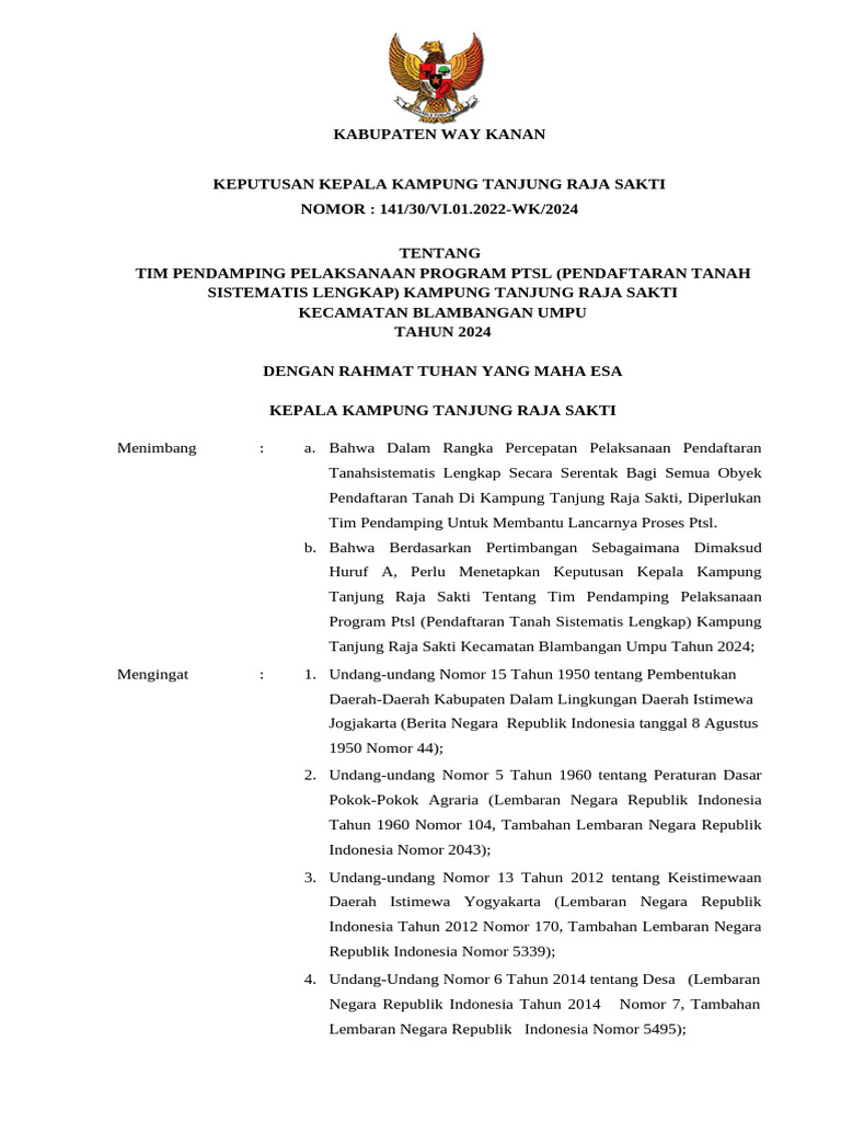 Tim PTSL Kampung Tanjung Raja Sakti 2024 | PDF