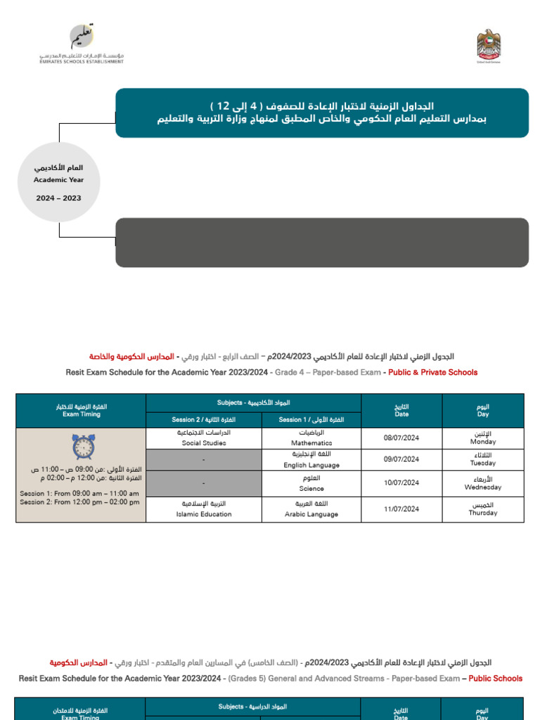 Resit Exams Schedule AY 23 - 24 | PDF