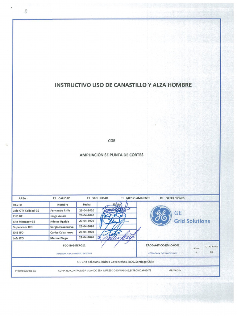 PDC-ING-INS-011 - Rev - 0 - Uso de Canastillo y Alza Hombre | PDF | Negocios | Informática