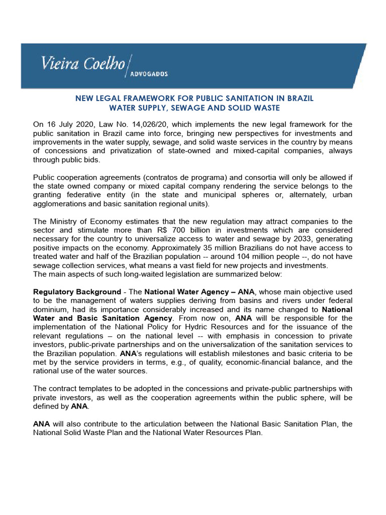 Brazil's New Public Sanitation Law 2020 | PDF | Sanitation | Water Supply