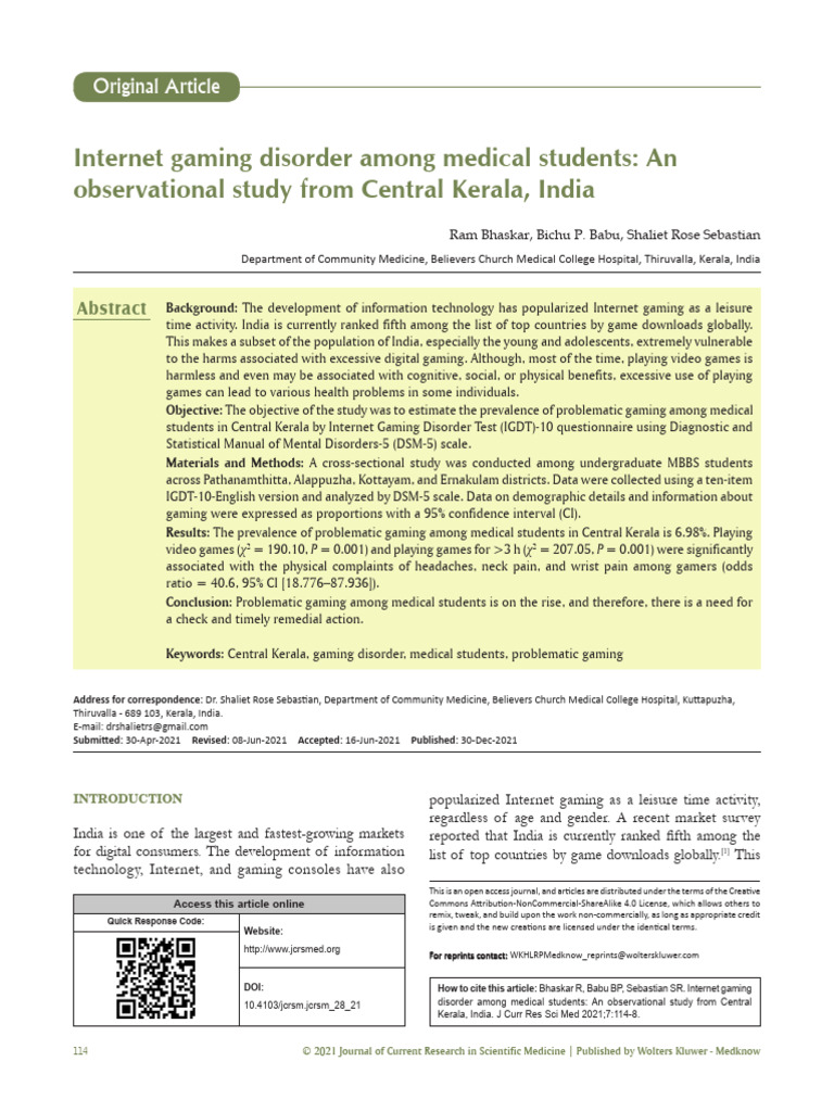 Internet Gaming Disorder in Medical Students | PDF | Mental Disorder ...