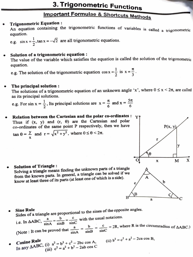 3.trigonometric Functions MHT-CET PDF Notes by Dinesh Sir | PDF