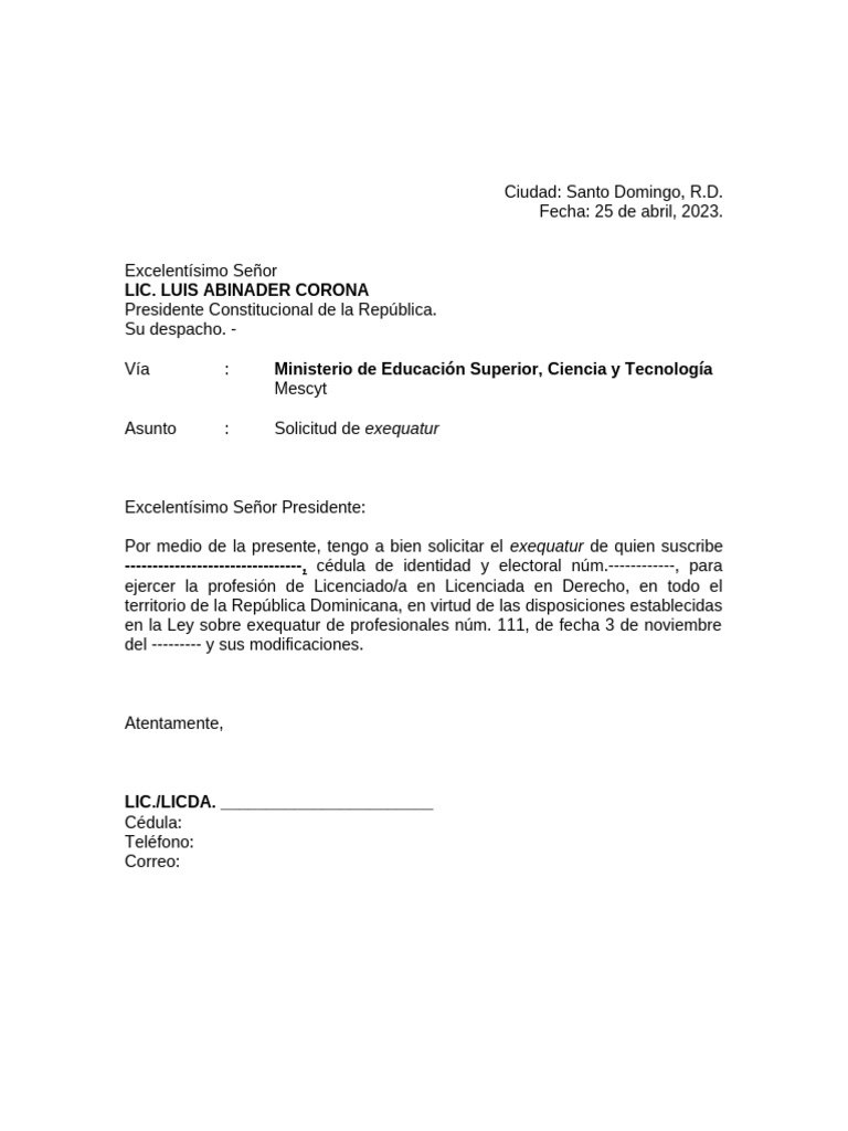 Carta de Exequatur Modelo | PDF