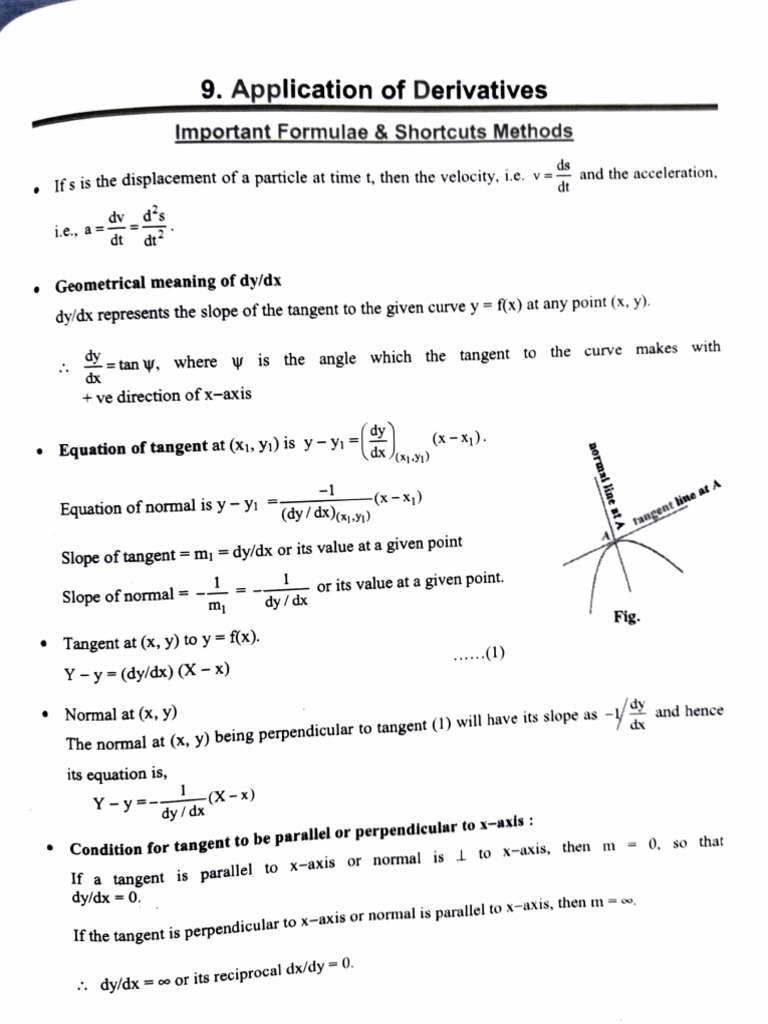 9 Application of Derivatives MHT CET PDF Notes by Dinesh Sir | PDF
