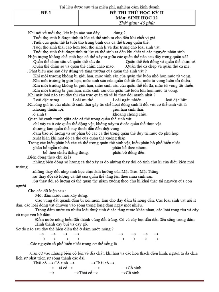Đề KT Sinh 12 HKII | PDF