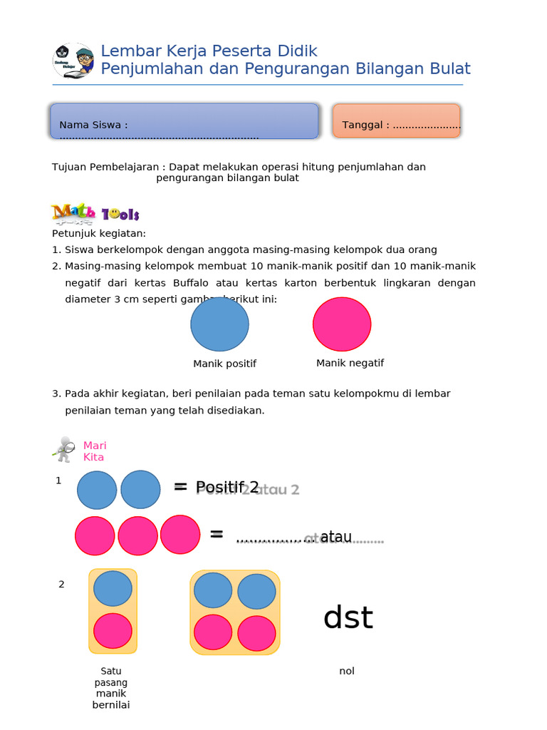 LKPD Penjumlahan Pengurangan Bilangan Bulat | PDF