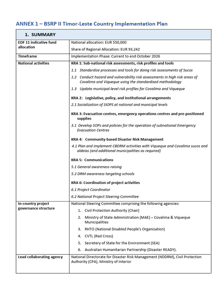 Timor-Leste - BSRP II Country Implementation Plan | PDF | Flood | East ...