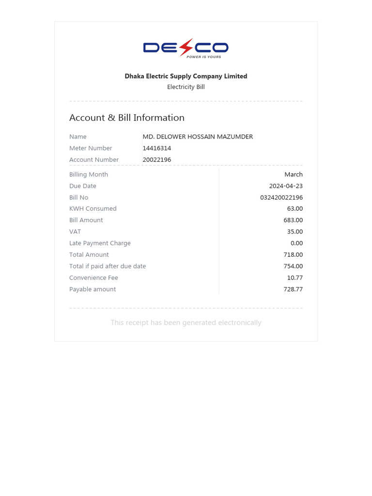 Account & Bill Information | PDF | Finance & Money Management