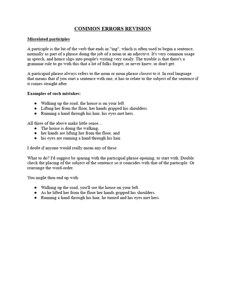 COMMON ERRORS REVISION | PDF | Subject (Grammar) | Verb