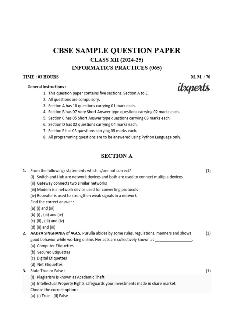 Itxperts 210898sample Question Paper 2025 | PDF | Teaching Methods ...