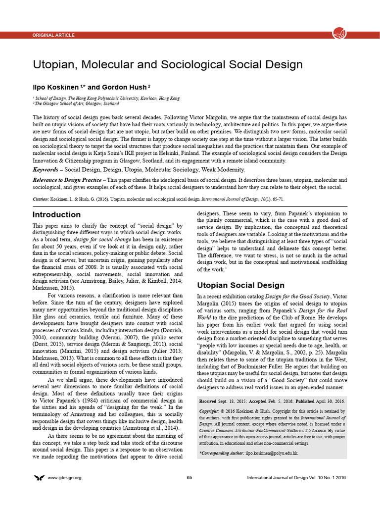 Utopian, Molecular and Sociological Social Design | PDF | Sociology ...