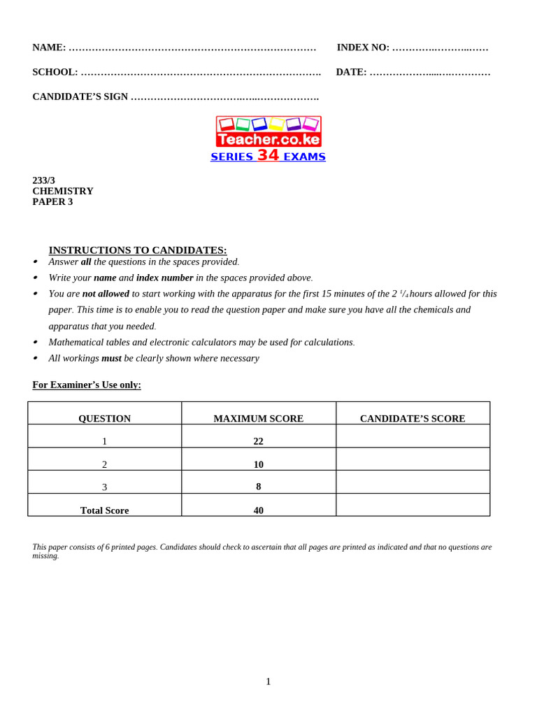Chemistry Practical Exam 34 Questions 090245 | PDF | Solubility | Water