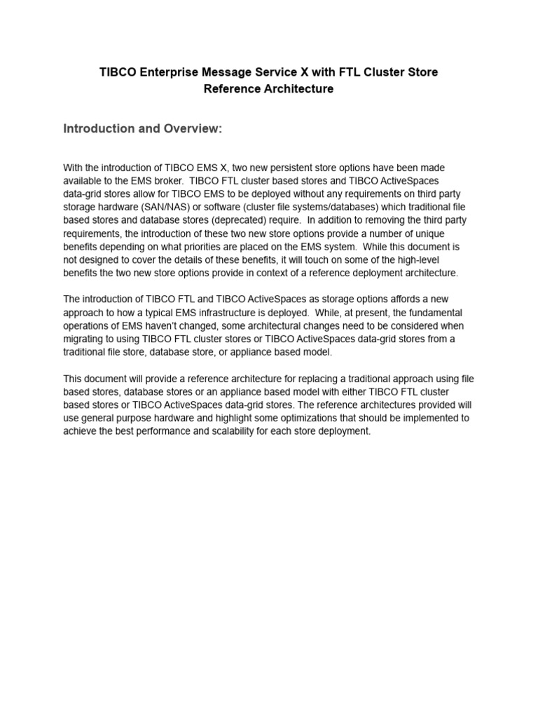 TIBCO EMS X FTL Cluster Architecture | PDF | Computer Cluster | Computer Data Storage