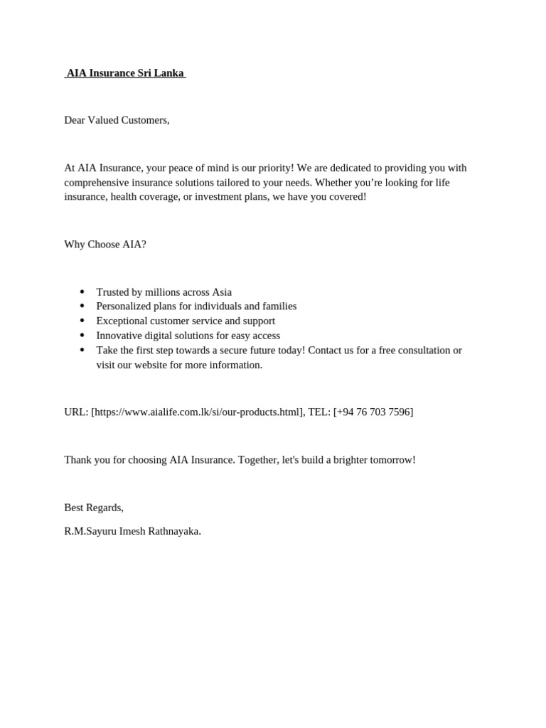 AIA Insurance Sri Lanka | PDF