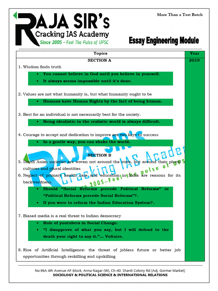 Previous Year Essays 2019 | PDF | Science | Essays