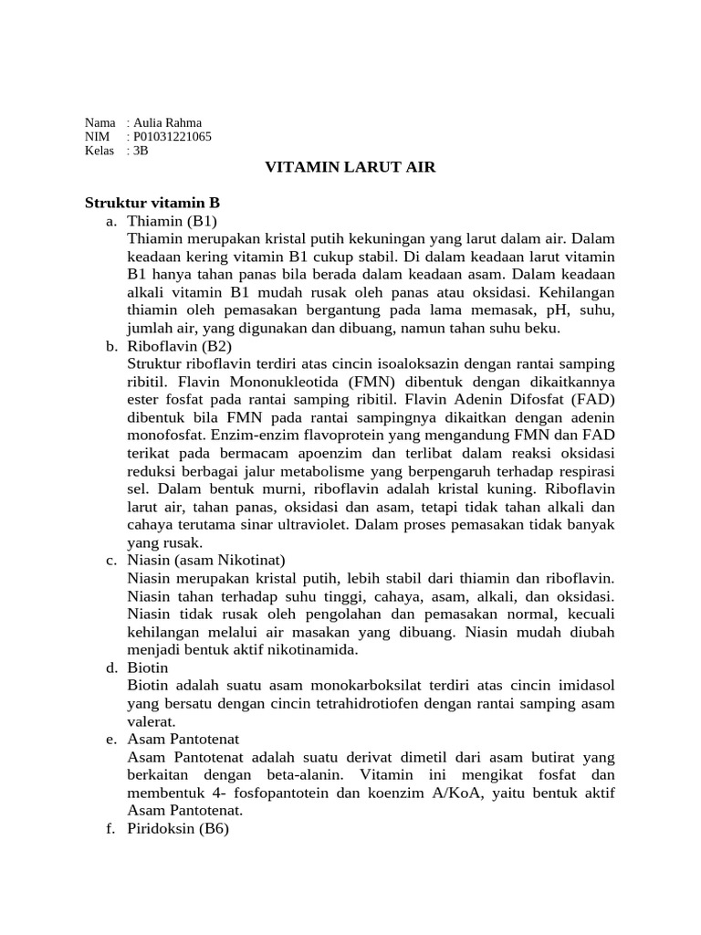 Vitamin Larut Air dan Metabolismenya | PDF | Memasak, Makanan, & Anggur ...