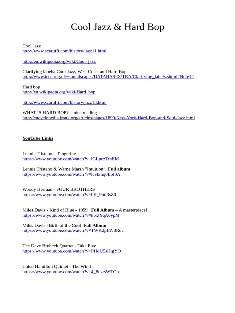 Cool Jazz & Hard Bop Guide | PDF | Popular Music | Jazz