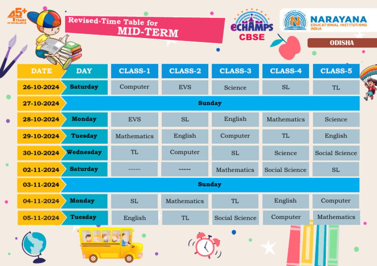 REVISED-TIME TABLE FOR MID-TERM- ODISHA | PDF