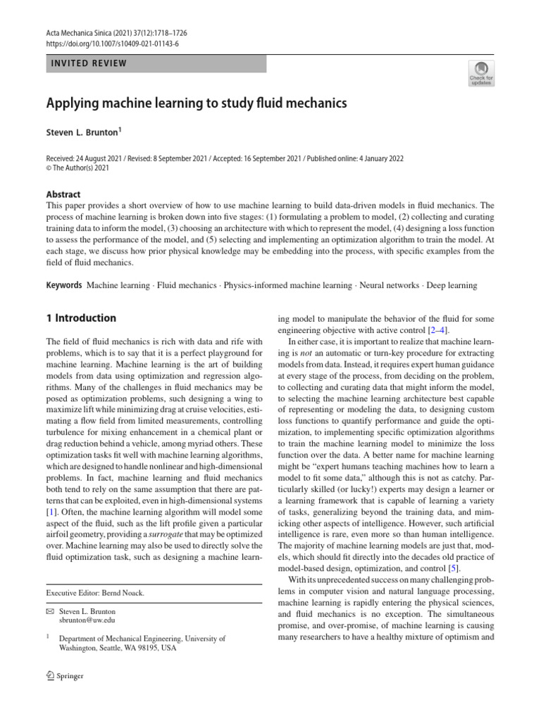Machine Learning in Fluid Mechanics | PDF | Machine Learning ...